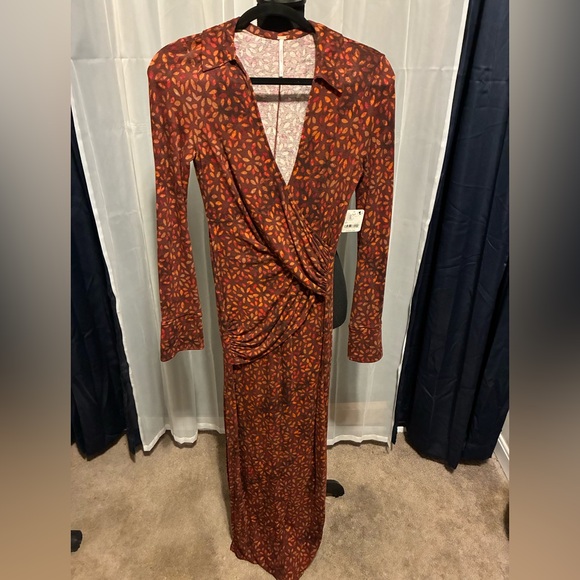 Free People | Dresses | Free Peoples Elegant Rust Patterned Wrap Dress ...